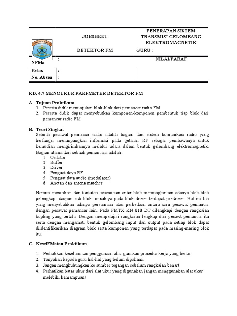 Jobsheet - Detektor FM | PDF | Komputer | Teknologi & Rekayasa