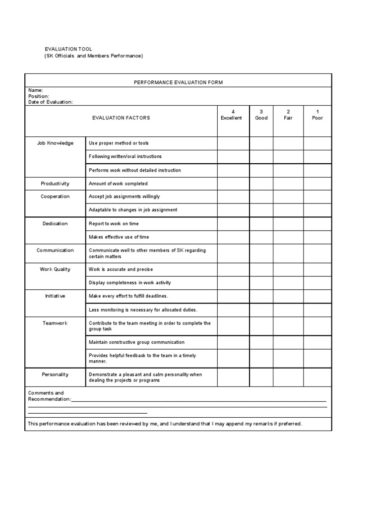 Performance Evaluation Tool | PDF