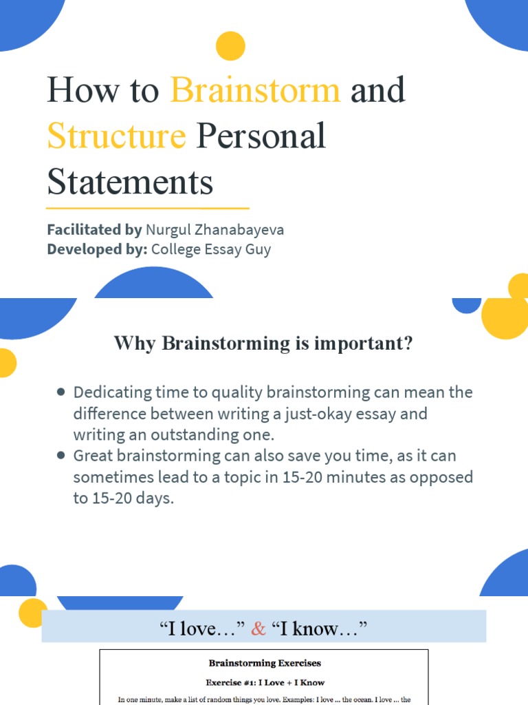 Personal Statement Brainstorming Guide | PDF | Essays | Brainstorming