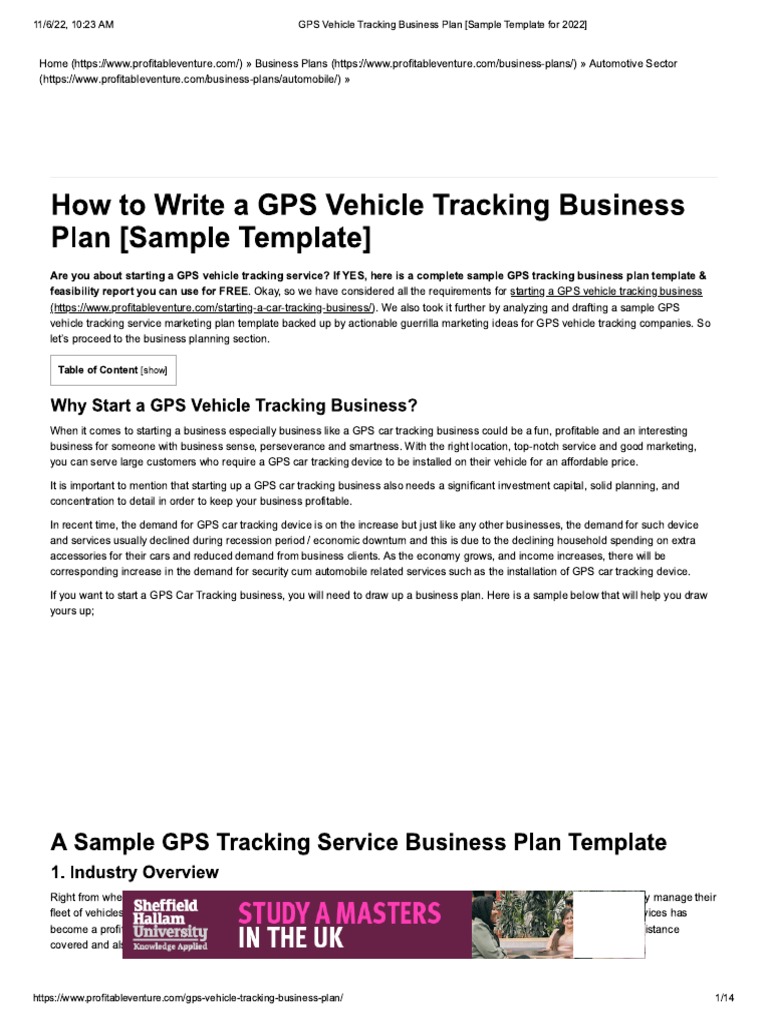 GPS Vehicle Tracking Business Plan (Sample Template For 2022) | PDF