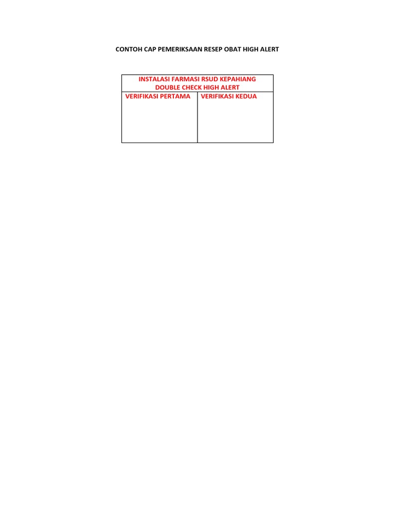 Contoh Cap Pemeriksaan Resep Obat High Alert | PDF