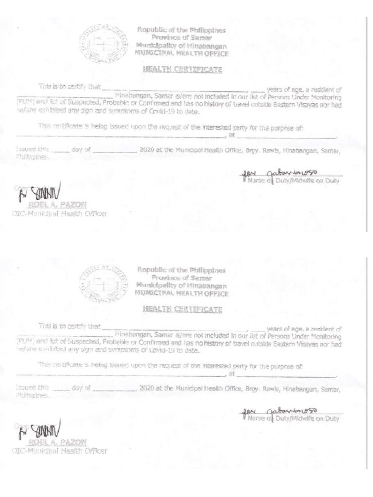 Health Certificate Pdf