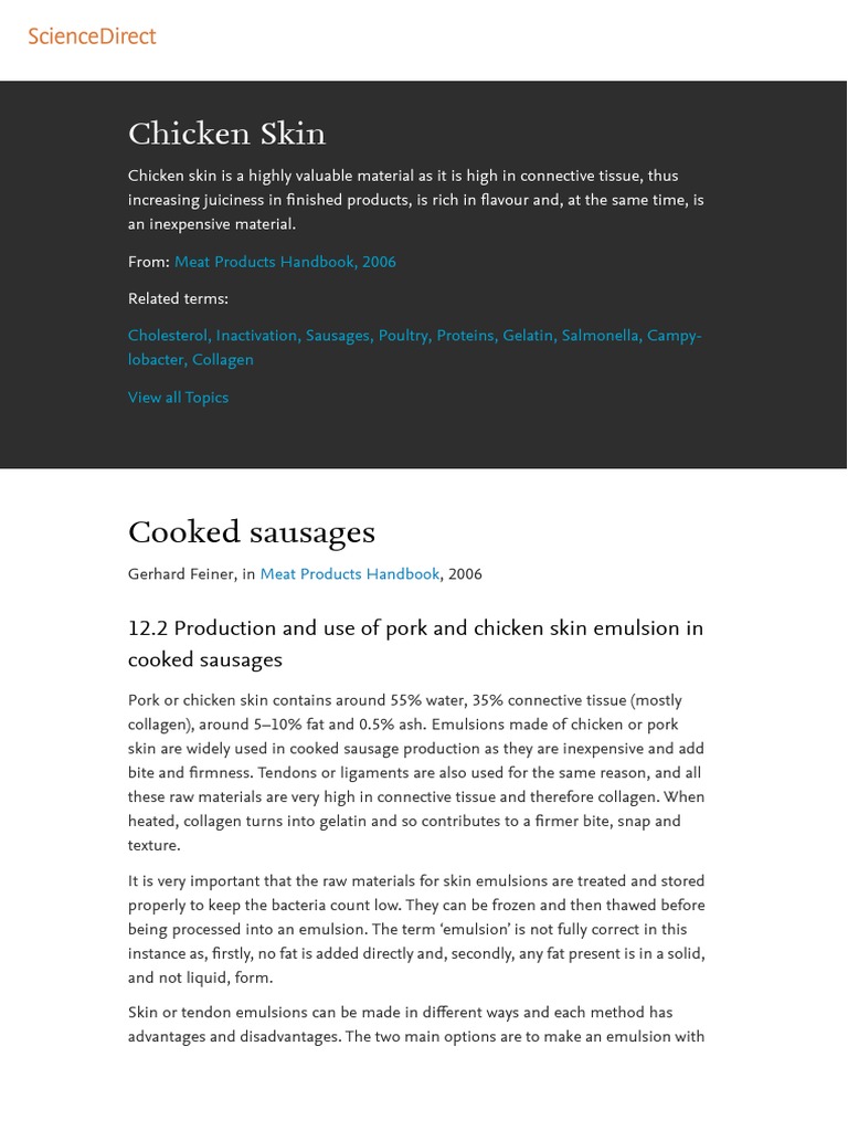 Chicken Skin: Cooked Sausages | PDF | Water | Emulsion