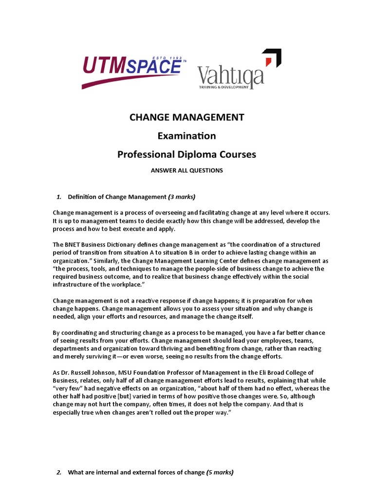 Change Management Assignment. | PDF | Change Management | Goal
