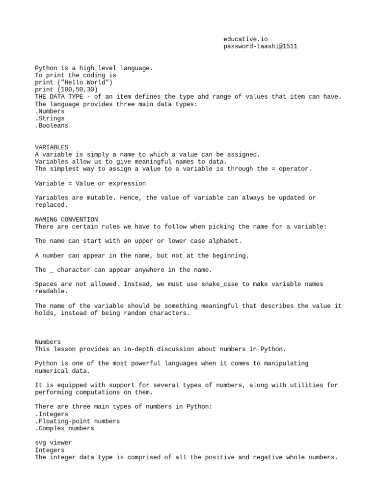 Python Notes Typed Pdf Boolean Data Type Data Type