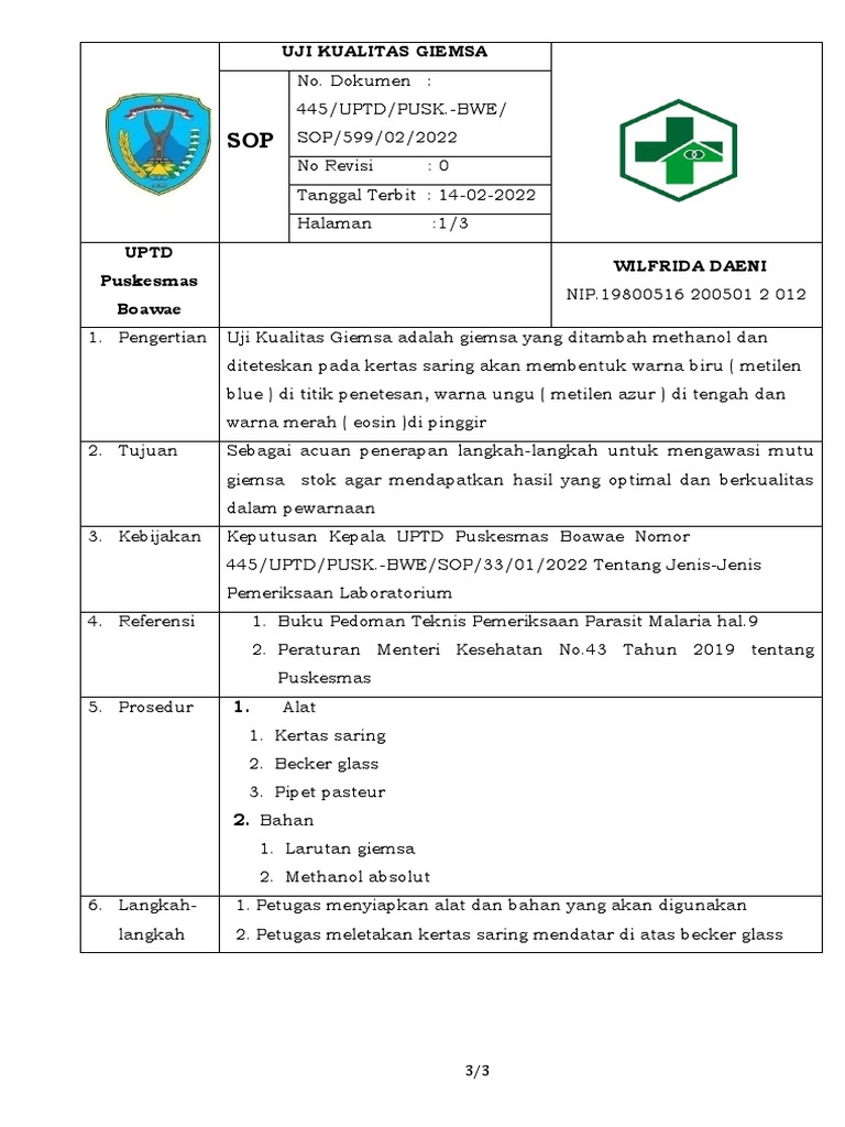 Uji Kualitas Giemsa di Puskesmas | PDF