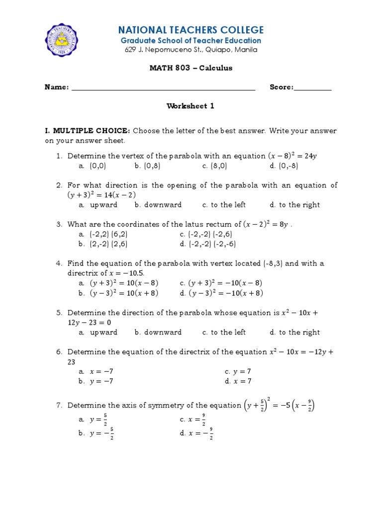 Worksheet 1 Calculus | PDF | Triangle | Mathematical Concepts