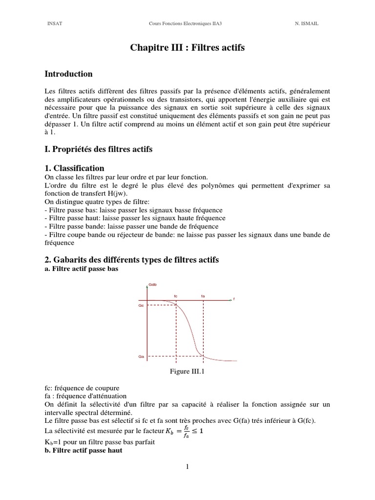 Filtres Actifs : Concepts et Types | PDF | Filtre (électronique ...