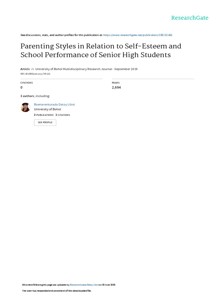 Parenting Styles in Relation To Self-Esteem and SC | PDF | Self Esteem ...