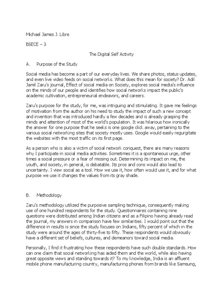 PSYCH031 The Digital Self Activity - Libre | PDF | Social Media | Popular Culture & Media Studies