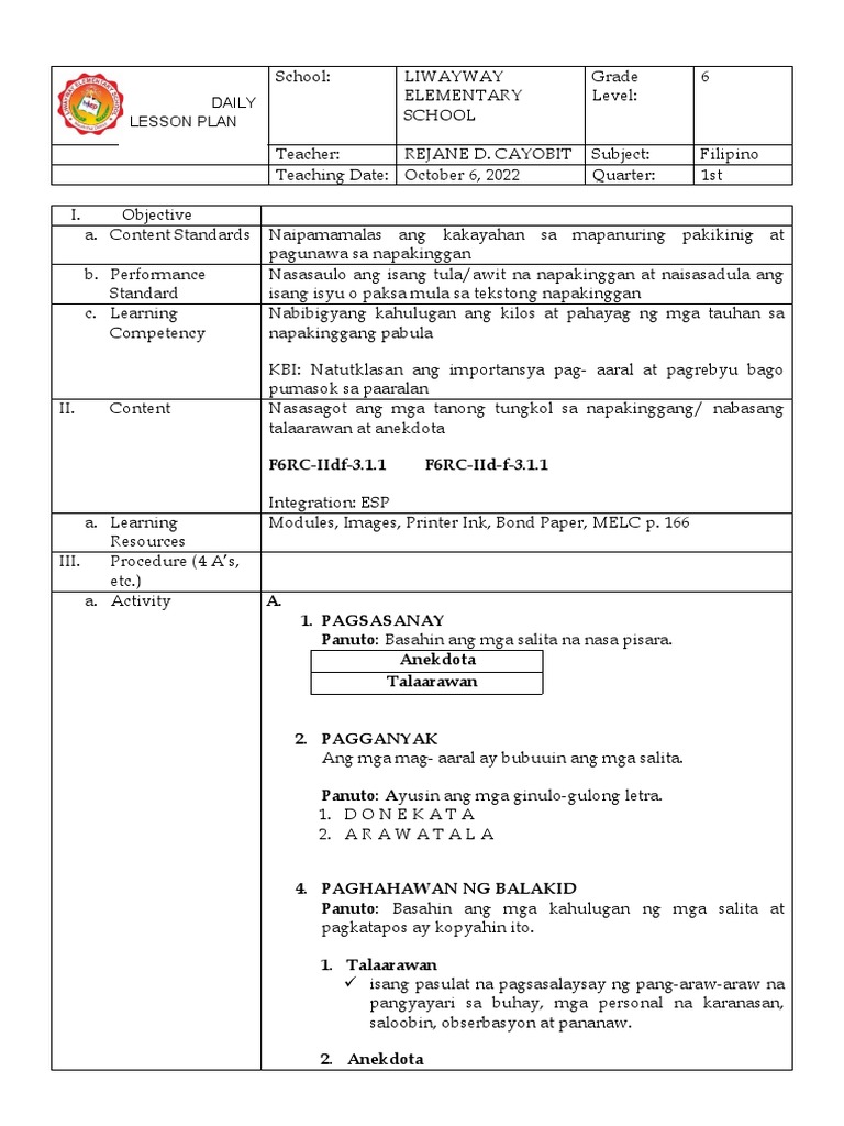 LP Filipino Grade 6 - November 7, 2022 - Module 4 | PDF