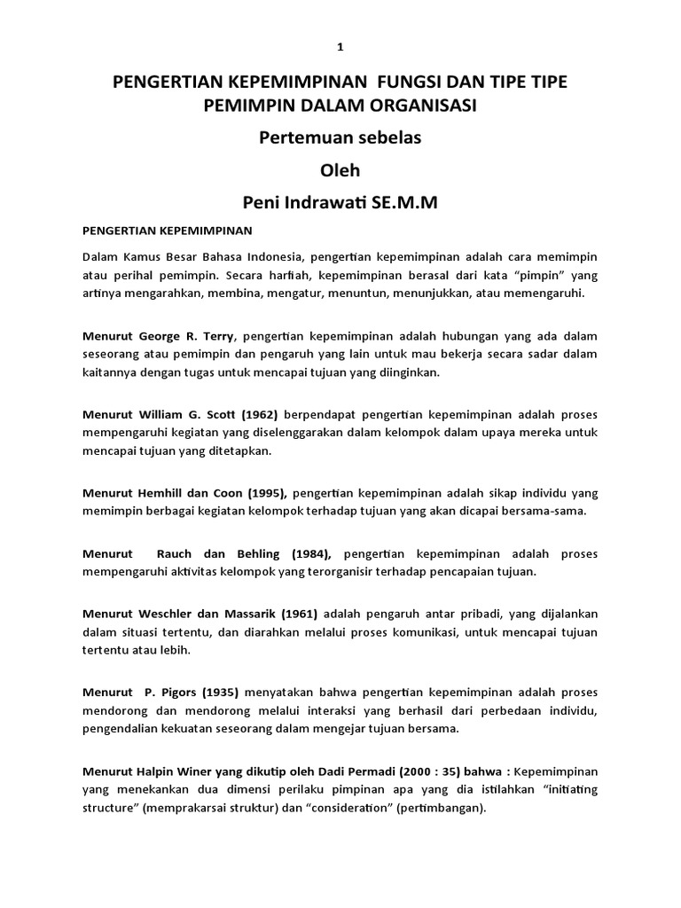 Kepemimpinan: Pengertian, Fungsi, Tipe | PDF