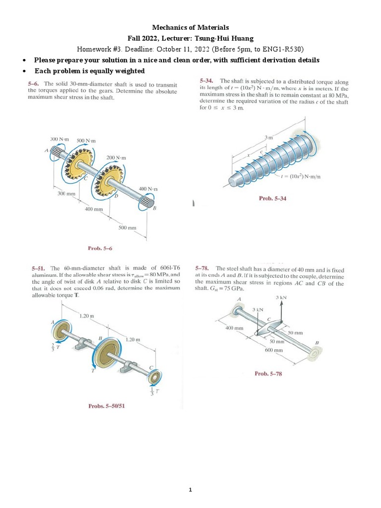 Mechanics of Materials Homework #3 | PDF | Teaching Methods & Materials ...