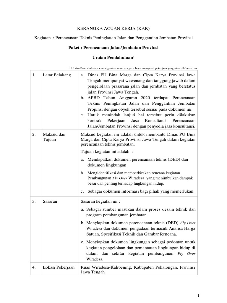 KAK Paket DED Perencanaan Jalan Jembatan | PDF | Seni | Teknologi & Rekayasa