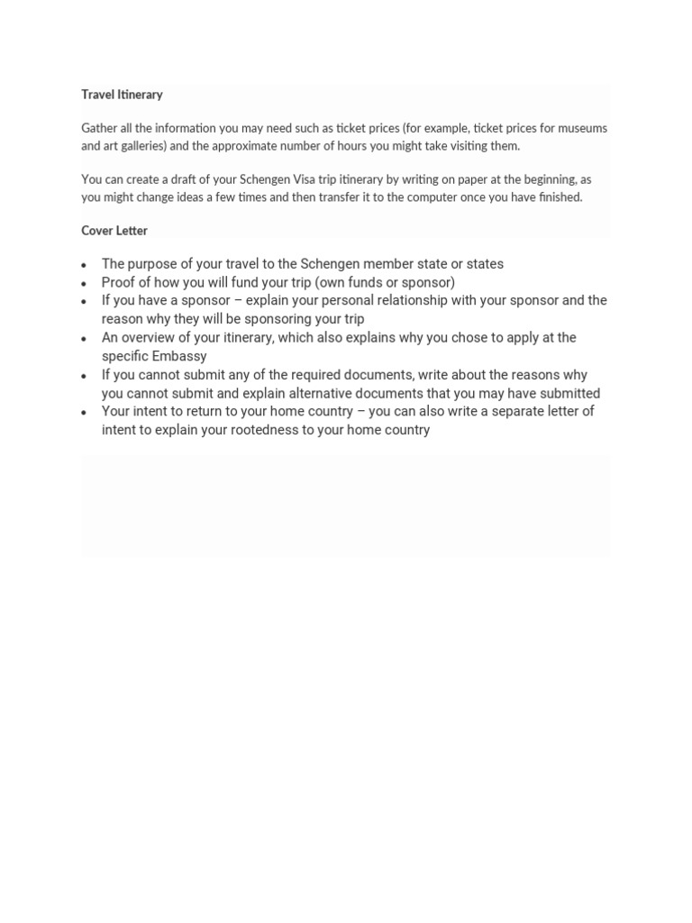 Cover Letter and Itinerary Guidlines | PDF | Travel Visa | Passport