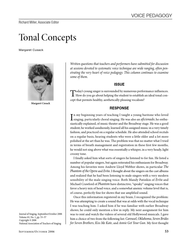Tonal Concepts Cusack Pedagogy | PDF | Singing | Vocal Pedagogy Tonal Concepts Cusack Pedagogy | PDF | Singing | Vocal Pedagogy