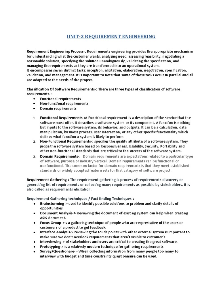 Unit 2 Software Engineering | PDF | System | Specification (Technical Standard)