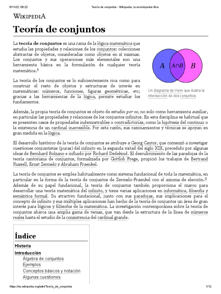 Teoría de Conjuntos - Wikipedia, La Enciclopedia Libre | PDF | Conjunto ...