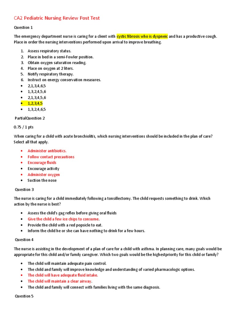 CA2 Pediatric Nursing Review Post Test | PDF