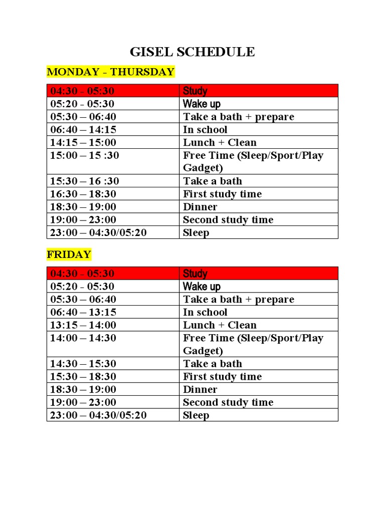 Gisel Schedule | PDF | Cooking, Food & Wine | Wellness