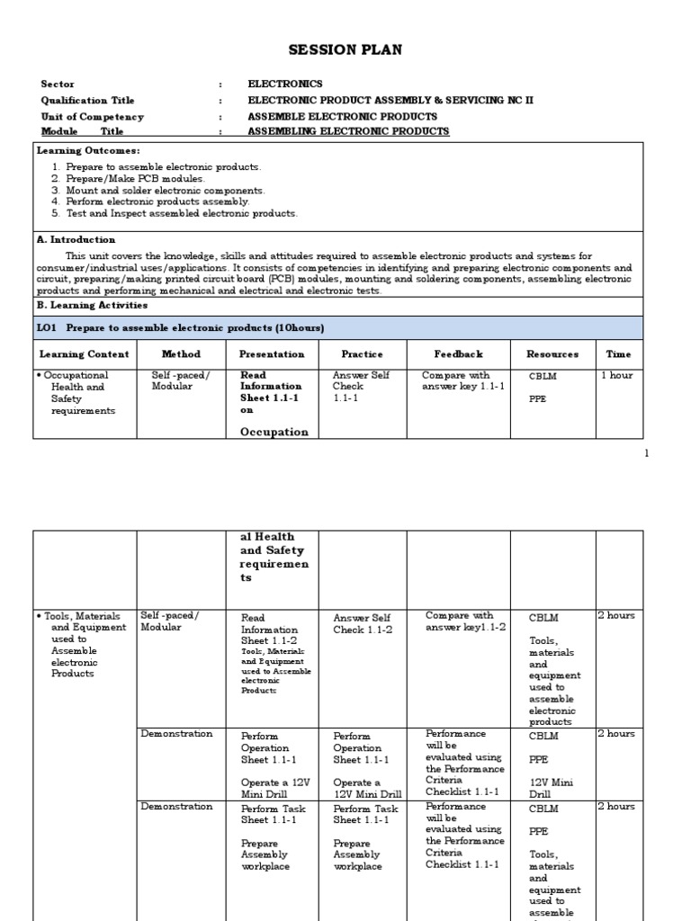 Session Plan - Assemble Electronic Products | PDF | Printed Circuit ...