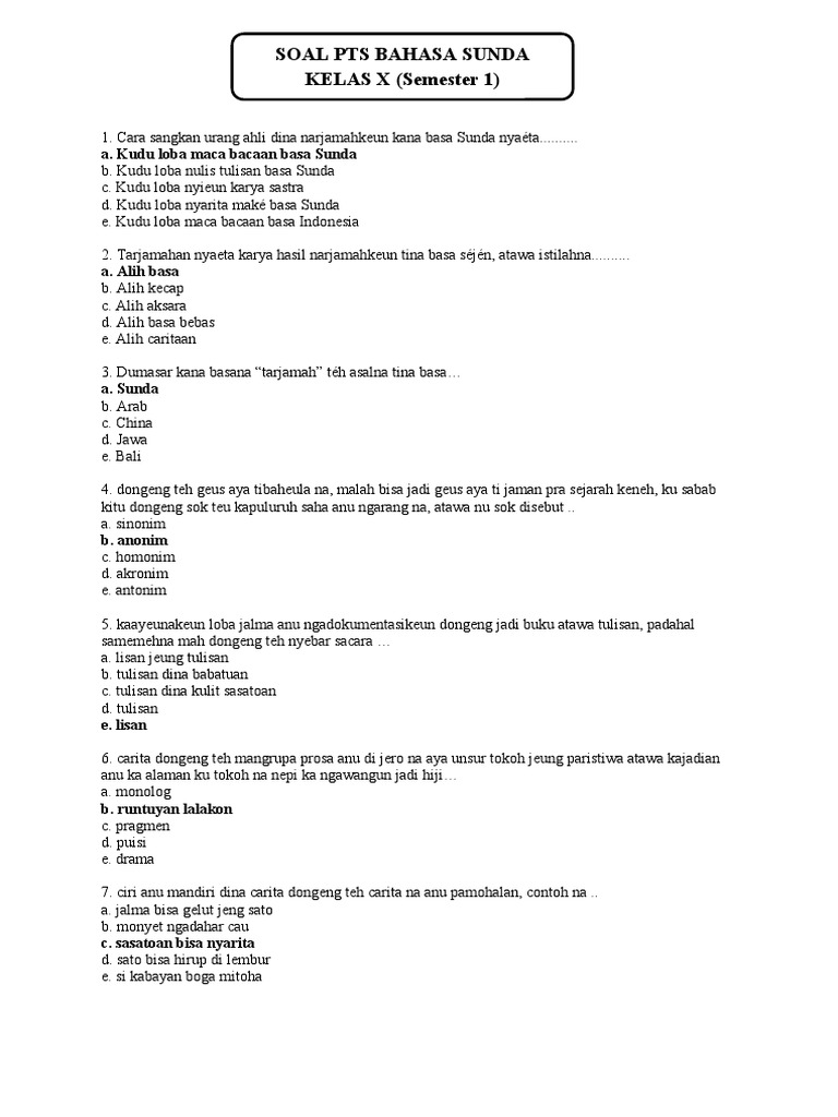 PTS B.sunda Semester 1 2022 | PDF | General Fiction
