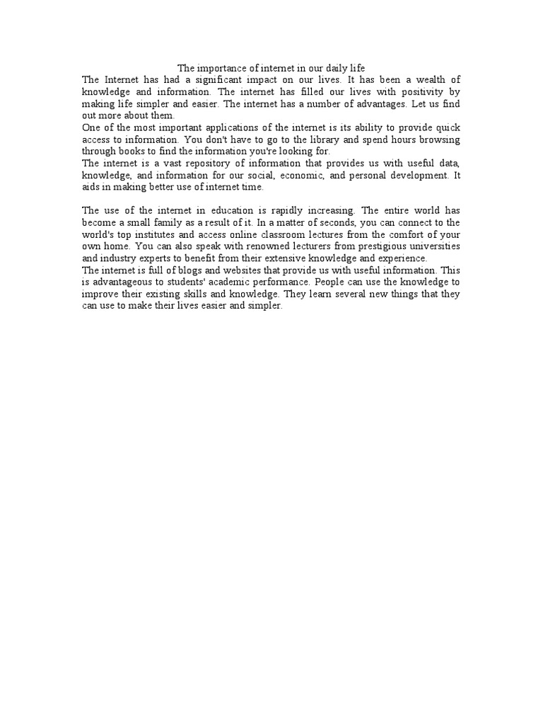 The Importance of Internet in Our Daily Life | PDF
