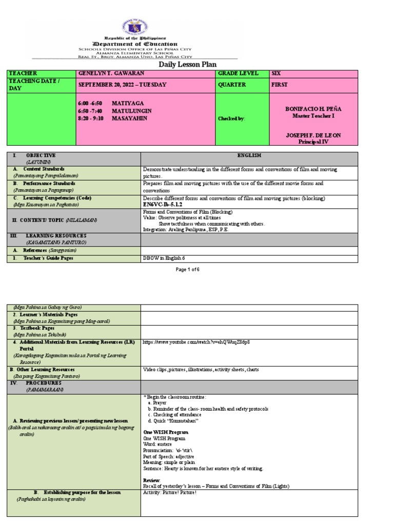 Understanding Film Blocking for Grade 6 | PDF | Differentiated ...