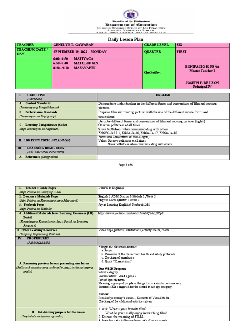 Film Forms and Conventions for Grade 6 | PDF | Differentiated ...