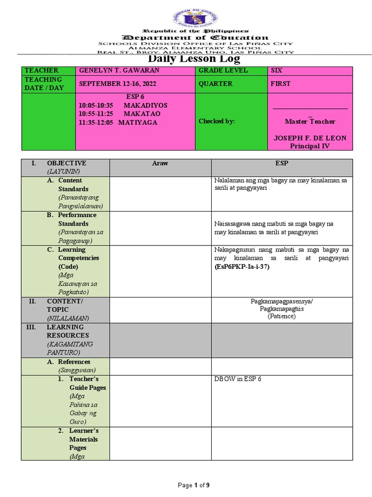 Esp 6 Q1 Week 2 | PDF