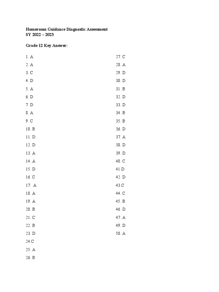 Homeroom-Guidance-Diagnostic-Key Answer | PDF