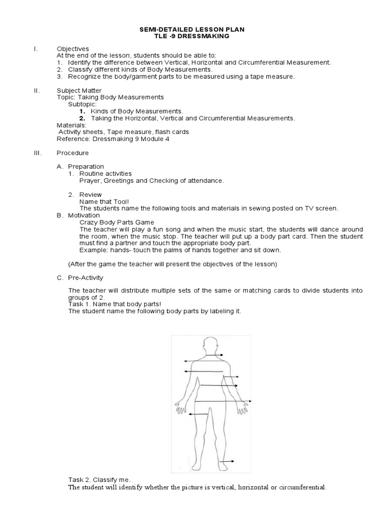 Taking Body Measurement Lesson Plan | PDF | Length | Lesson Plan