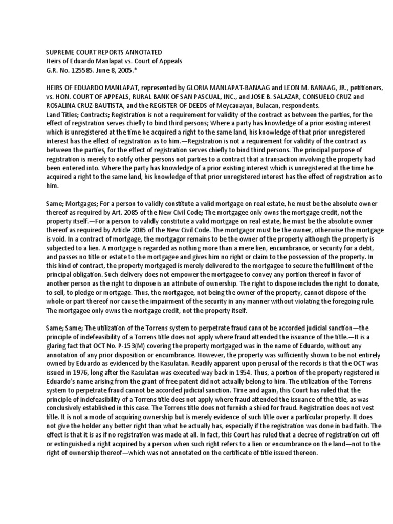 Heirs of Manlapat vs. Court of Appeals Case | PDF | Mortgage Law ...