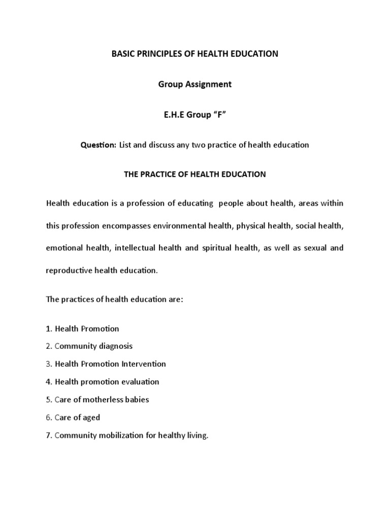 Basic Principles of Health Education | PDF | Health Education | Health ...