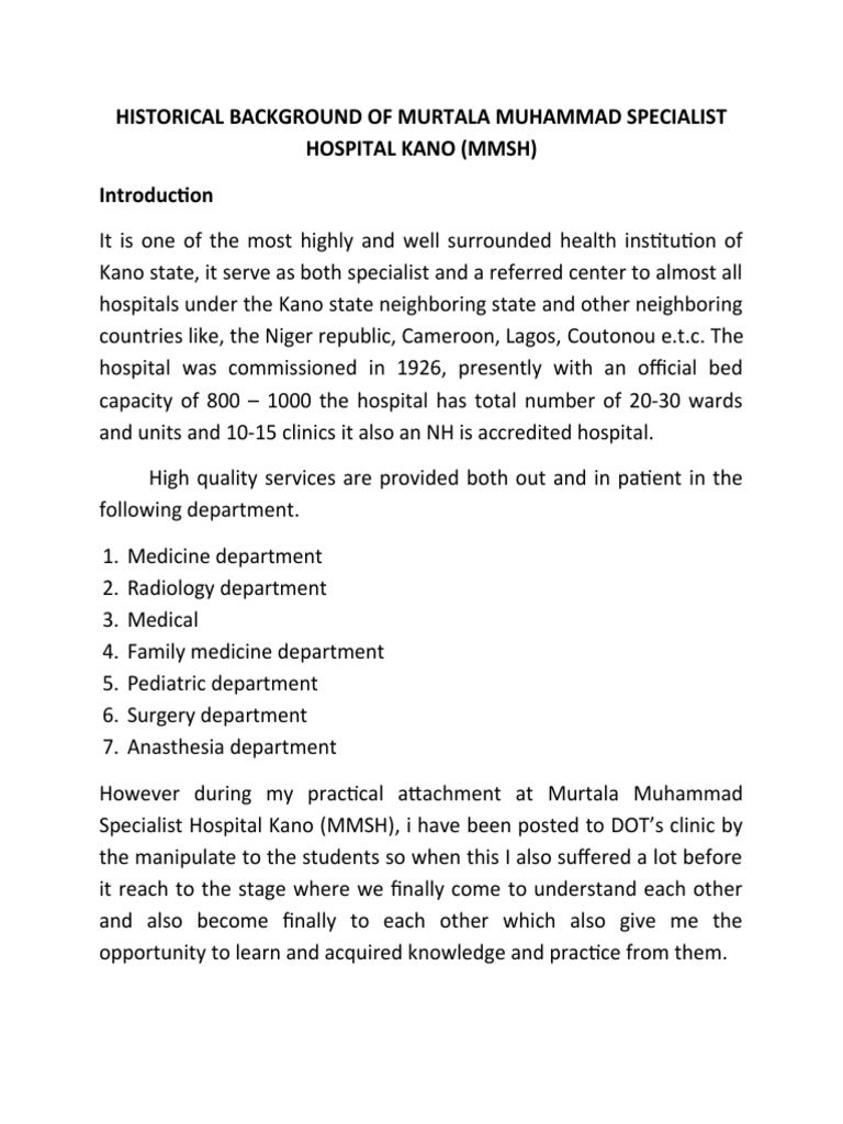 Historical Background of Murtala Muhammad Specialist Hospital Kano ...