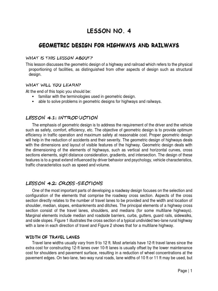 Module In Highway Transportation Engineering Topic 4 V 4 Pdf Lane