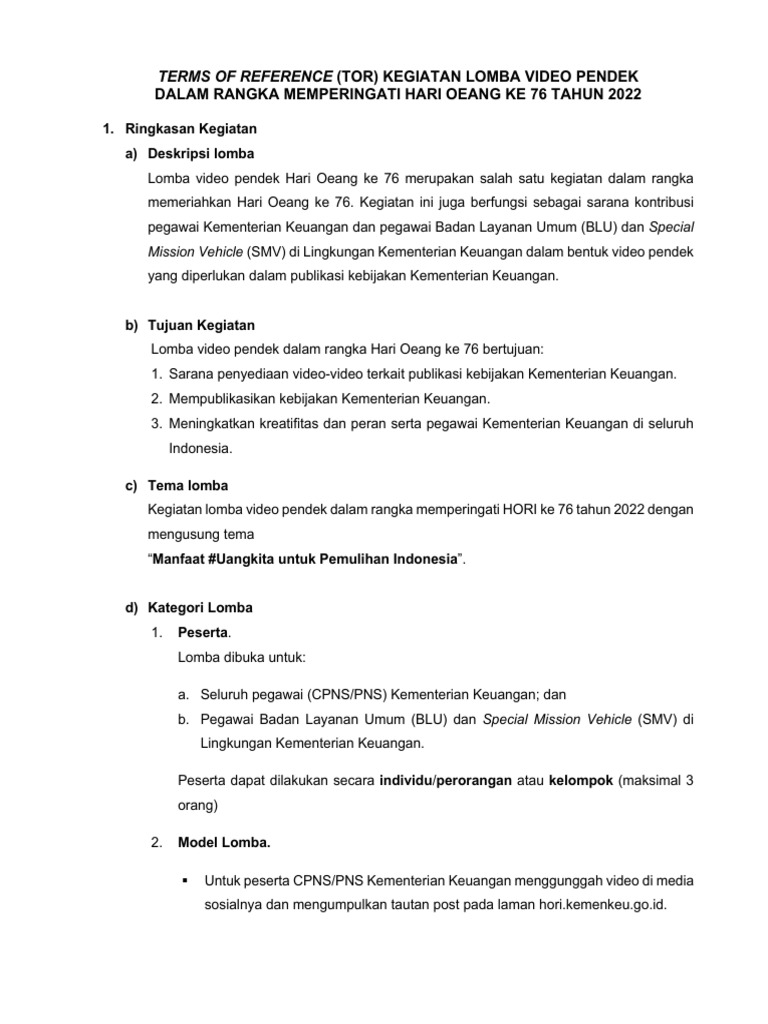 Lomba Video Pendek Hari Oeang 76 | PDF