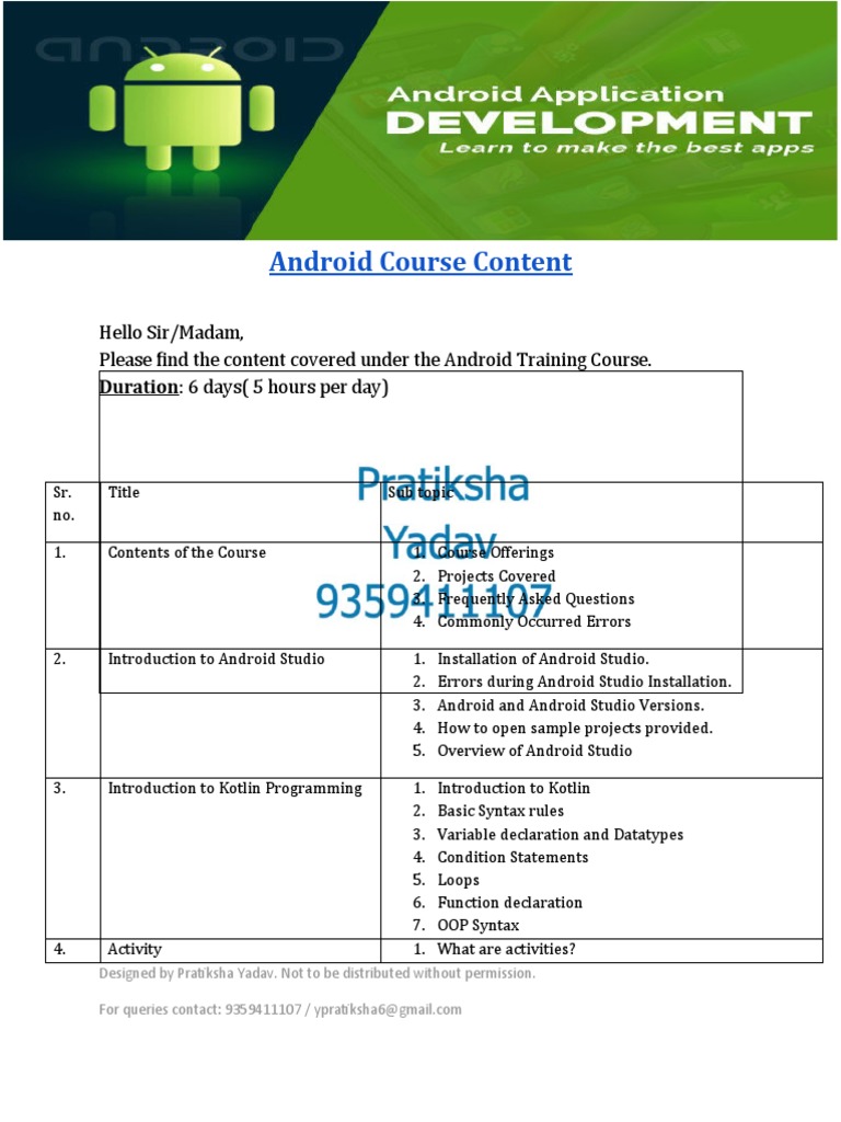 Android Syllabus Corporate Training | PDF | Android (Operating System) | Google Play