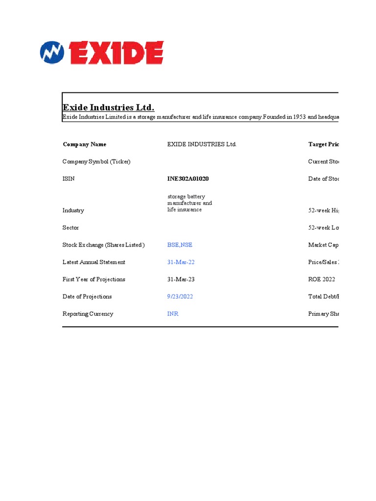 Analysis of Exide Industries Limited: An Indian Storage Battery Manufacturer and Life Insurer ...