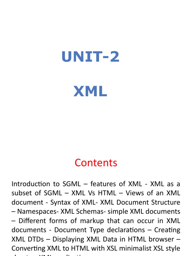 Unit 2 - XML | PDF | Xslt | Xml Unit 2 - XML | PDF | Xslt | Xml
