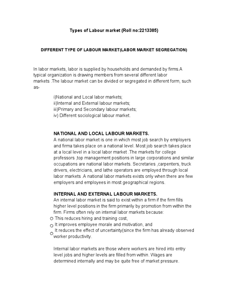 Types of Labour Market - Shreya | PDF | Labour Economics | Employment