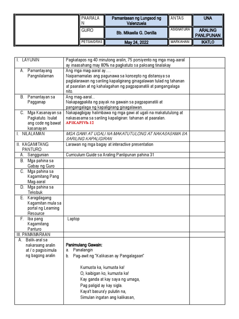 Denilla Mikaella G. Lesson Plan BECEd 2 1 | PDF