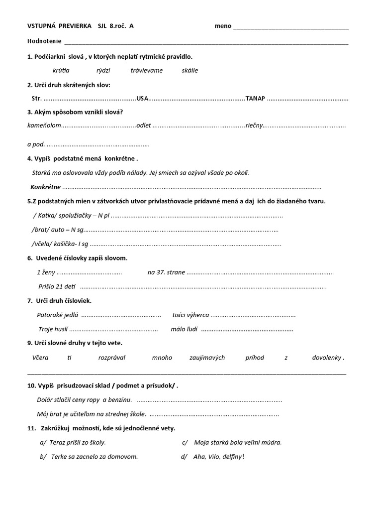 vSTUPNÁ PREVIERKA SJL 8 | PDF