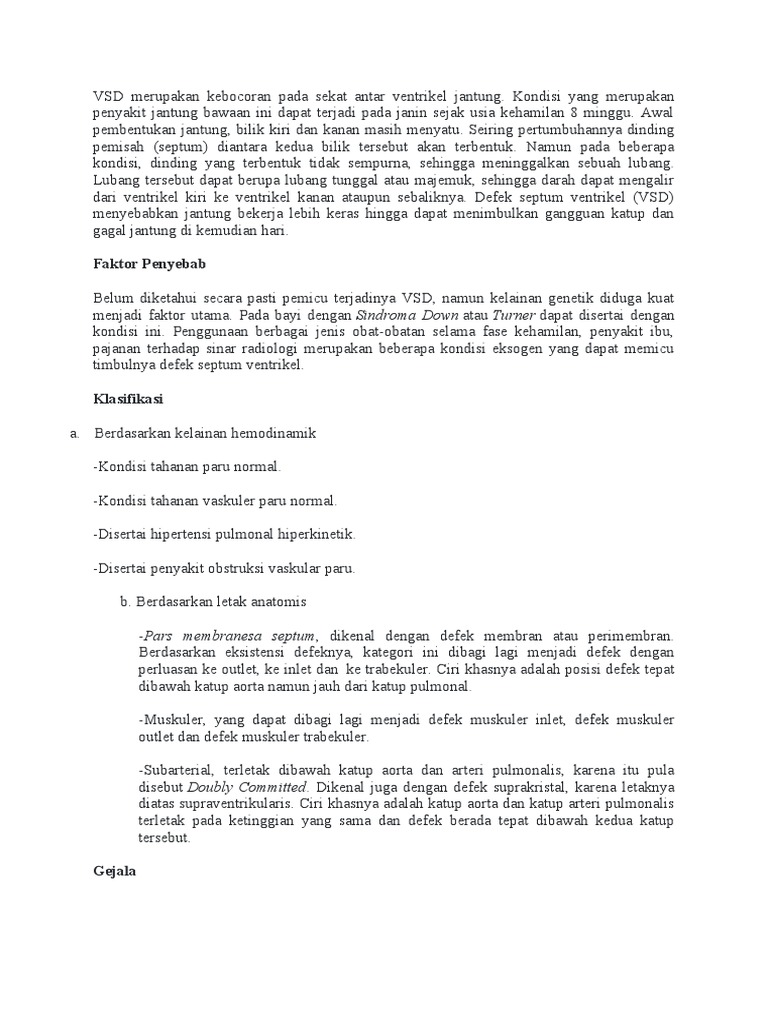 VSD: Defek Septum Ventricular | PDF