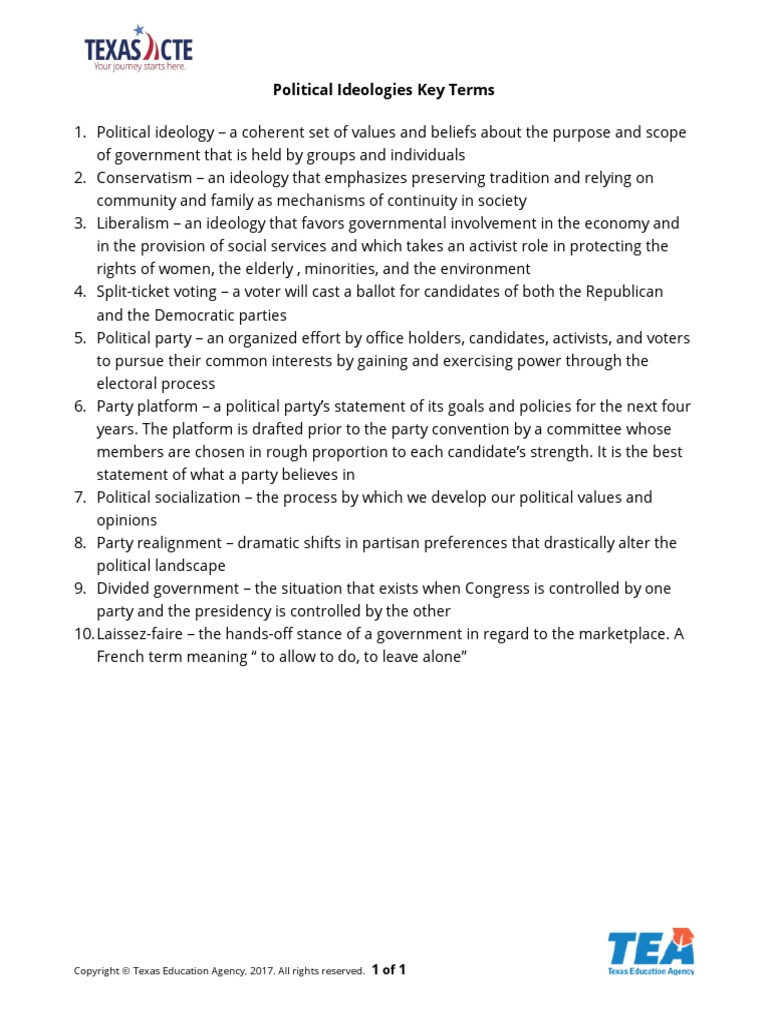 Political Ideologies Key Terms | PDF | Politics