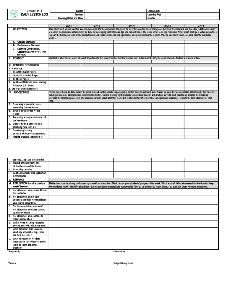Daily Lesson Log Template | Download Free PDF | Teaching Method | Learning