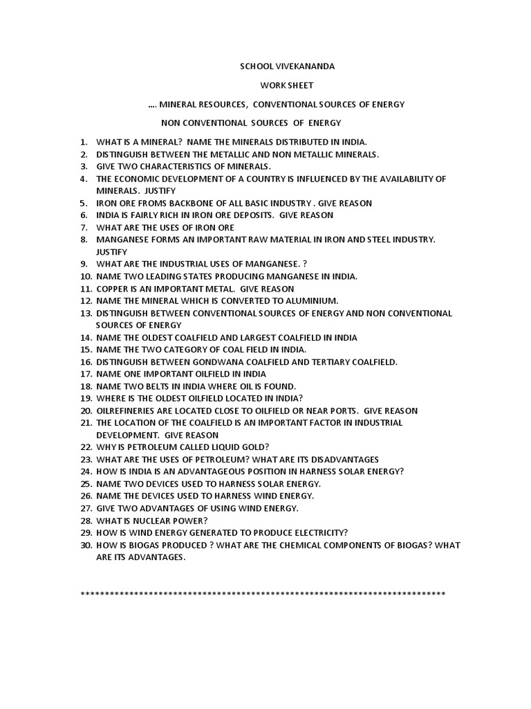 Mineral Resources Work Sheet | PDF