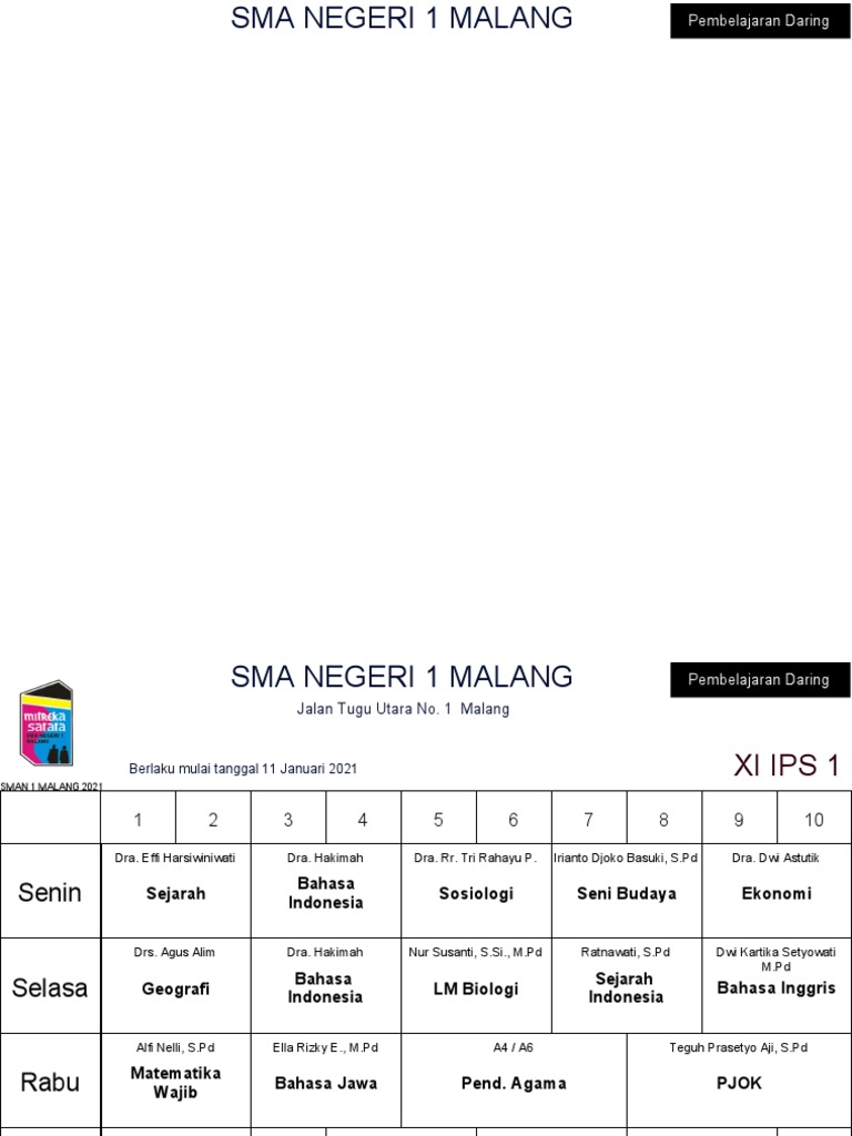 Jadwal Daring Siswa Semester Genap 2020-2021 | PDF