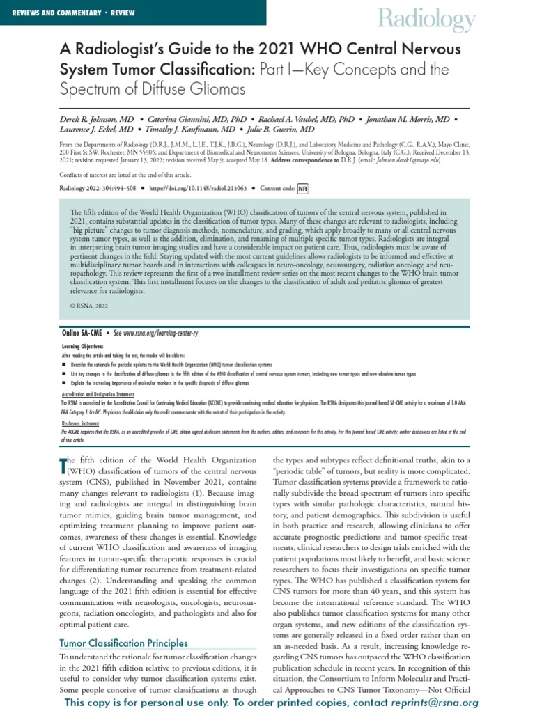 A Radiologist's Guide To The 2021 WHO Central Nervous System Tumor Classification | PDF | Glioma ...