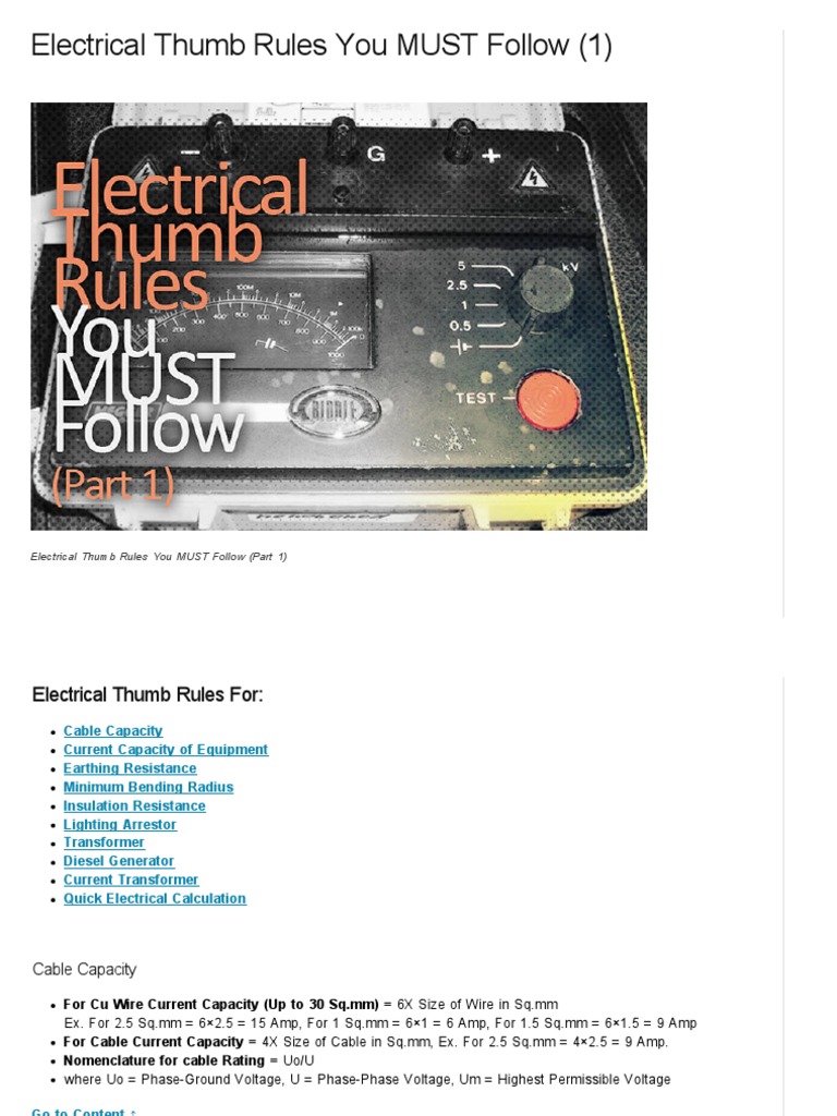 Electrical Thumb Rules You MUST Follow (Part 1) - EEP | PDF | Transformer | Insulator (Electricity)